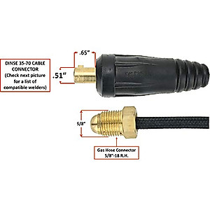 26V Series - 200 Amp - Air Cooled - TIG Torch with Valve - 12.5 feet 2-Piece Cable - Dinse 35-70 Connector