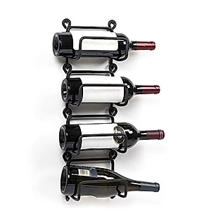 Wallniture Wrought Iron Wine Rack – Wall Mount Bottle Storage Organizer – Rustic Home Decor Set of 4
