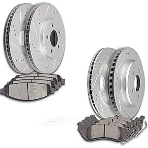cciyu Front Rear Drilled Slotted Brake Rotors + Ceramic Pads For 2003-2011 For Ford Crown Victoria,2003-2010 For Mercury Grand Marquis,2003-2004 For Mercury Marauder