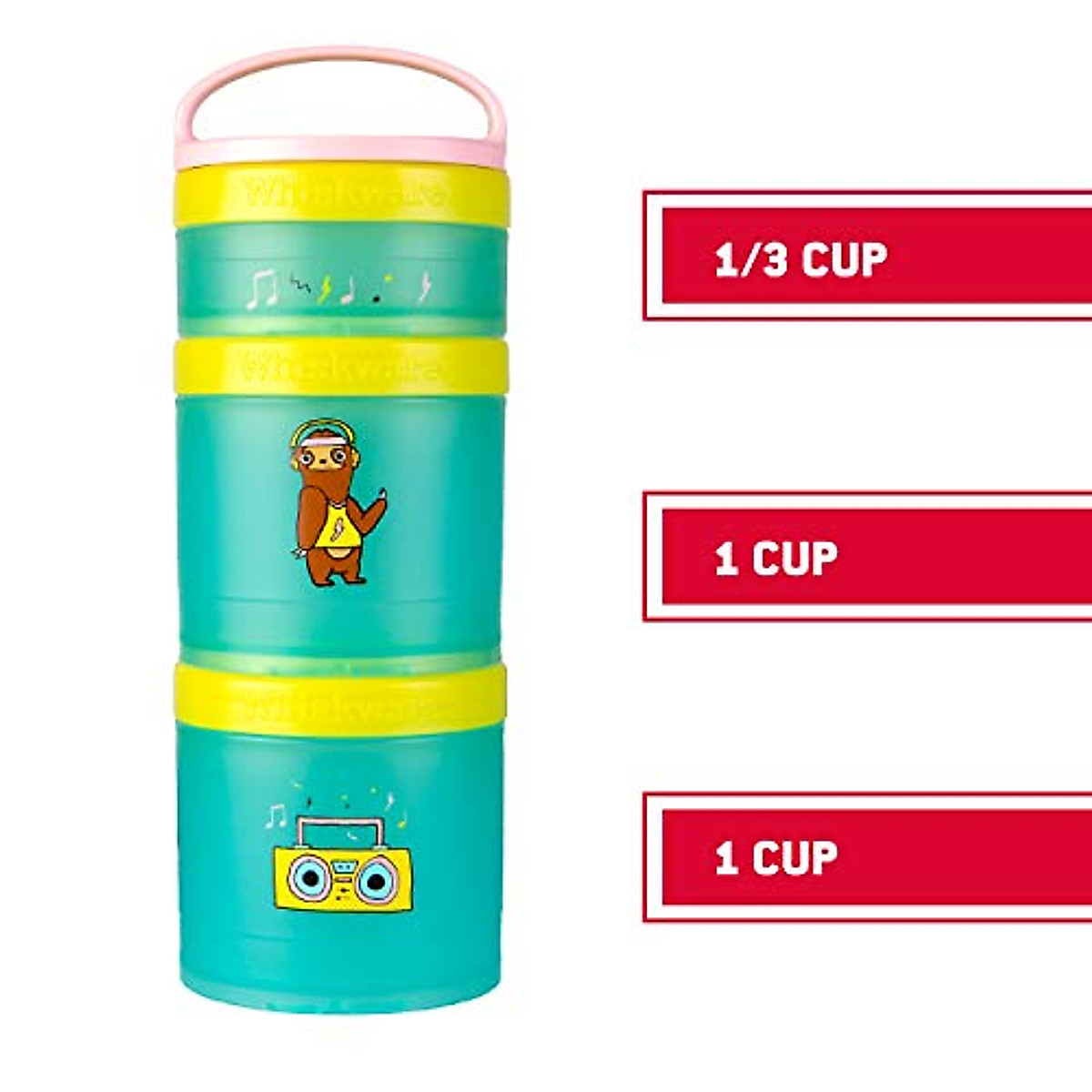 Whiskware Animal Stackable Snack Containers for Kids and Toddlers, 3 Stackable Snack Cups for School and Travel, Skating Unicorn
