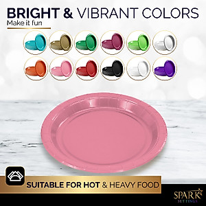 Amcrate Disposable Paper Plates Pink, 6 3/4 Inches Paper Dessert Plates, Strong and Sturdy Disposable Plates for Party, Dinner, Holiday, Picnic, or Travel Party Plates, Pack of 50