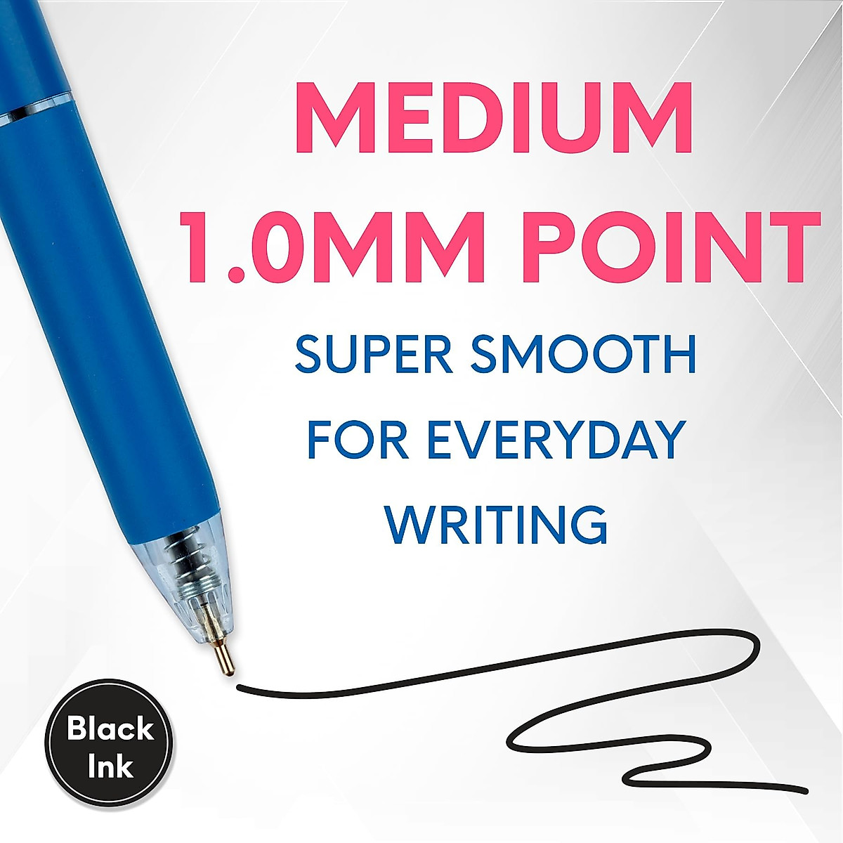 FLEXOFFICE Retractable Ballpoint Pens Black Ink 1.0mm, Bold Point with Super Soft Grip, Christmas Multicolor Pens Gifts - 10 Pack