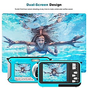 Waterproof Digital Camera 4K 48MP 11FT Autofocus 16X Digital Zoom Waterproof Camera with 32G Card Selfie Dual Screens Underwater Camera