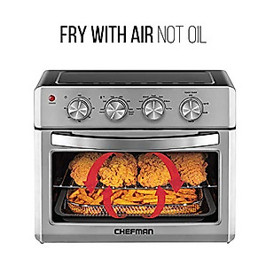 Chefman Air Fryer Toaster Oven, 6 Slice, 26 QT Convection AirFryer w/ Auto Shut-Off, 60 Min Timer; Roast, Bake, Fry Oil-Free, Nonstick Interior, Accessories & Cookbook Included, Stainless Steel/Black