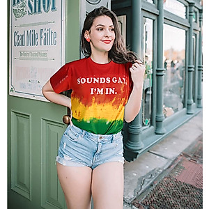 Gay Pride Shirt Women Rainbow LGBTQ Tie Dye Tees Funny Sounds Gay Im in Shirts Summer Bisexual Short Sleeve Tops X-Large