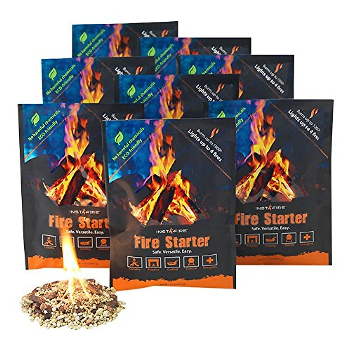 InstaFire Granulated Fire Starter, All Natural, Eco-Friendly, Lights up to 4 Total Fires in Any Weather, Awarded 2017 Fire Starter Of The Year, 1 Pk