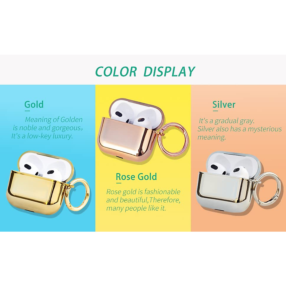 AirPods 3 Case Cover with Keychain,Mirror Plating Silicone Cover Airpods 3 Accessories with Keychain，for Women Men with Apple Airpods 3 Case 2021 (Gold)