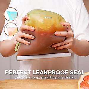 ZOMCHI Silicone Reusable Food Storage Bags, Leakproof Reusable Sandwich Containers, Snack Bags, Microwave Dishwasher Oven Freezer Safe, Food Grade Storage Bag for Meal Prep,Cereal,Fruit, 3 Pack, 33.82oz