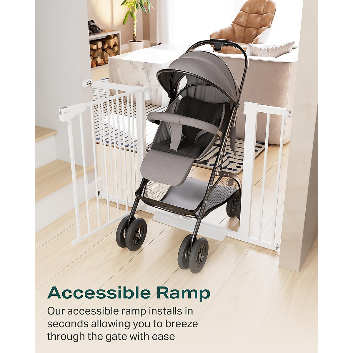 Cumbor 29.7-46" Baby Gate for Stairs, Mom's Choice Awards Winner-Auto Close Dog Gate for the House, Easy Install Pressure Mounted Pet Gates for Doorways, Easy Walk Thru Wide Safety Gate for Dog, White