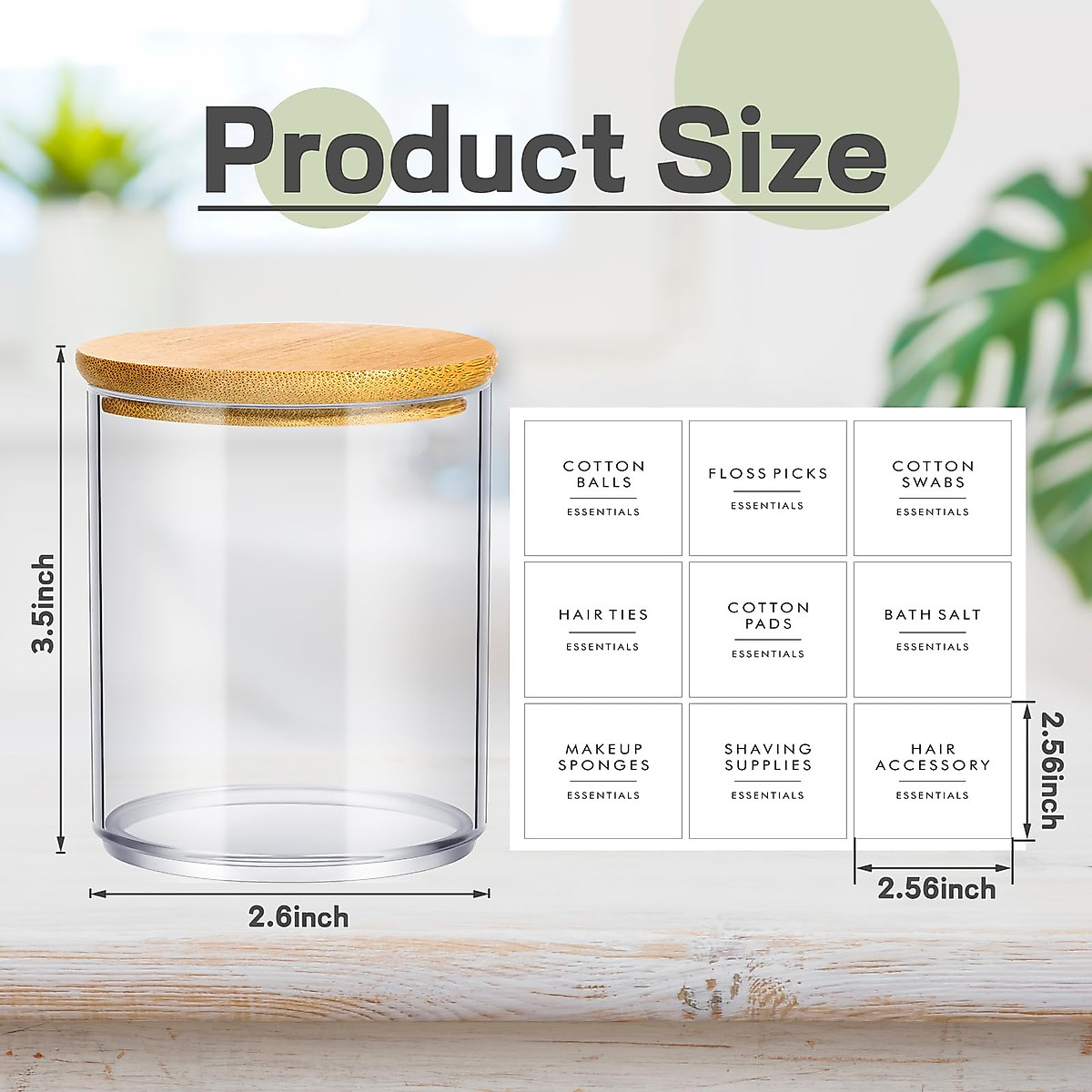 Yaomiao 6 Cotton Pad Holder Bathroom Container, 10 oz Cotton Ball Swabs Dispenser, Clear Plastic Apothecary Jar Organizer with Bamboo Lids for Storage Floss Pick Makeup(Wood Color)