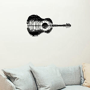 Abstract Guitar Metal Art Ideal Gift for Guitarist, Sunset Guitar Metal Wall Art Hanging Ornament, Metal Guitarist Art Wall Sculptures for Guitar Lover Home Decoration Music Wall Art Decor (Black)