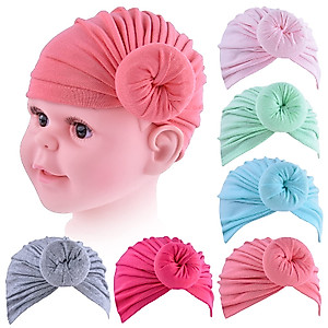 6 Pieces Baby Turban Hats Cotton Infant Knot Turbans Newborn Boys Girls Beanies Headwraps Toddler Kids Cap 0-1 Years