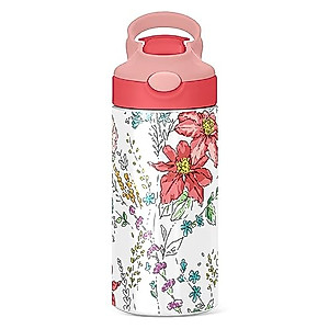 GOODOLD Chic Floral Pattern Kids Water Bottle, Insulated Stainless Steel Water Bottles with Straw Lid, 12 oz BPA-Free Leakproof Duck Mouth Thermos for Boys Girls