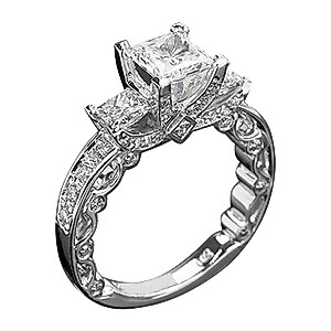 Cushion Cut Simulated Diamond Ring for Women Zircon Ring Engagement Wedding Band CZ (Silver, 10)
