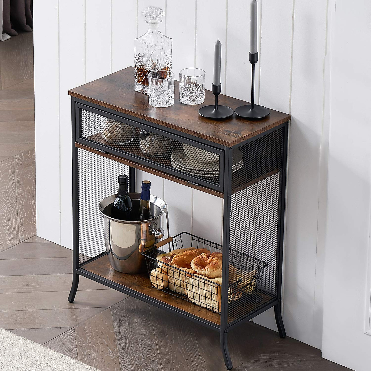 VECELO End Table Bedroom,Retro Brown, 24.7" Nightstand