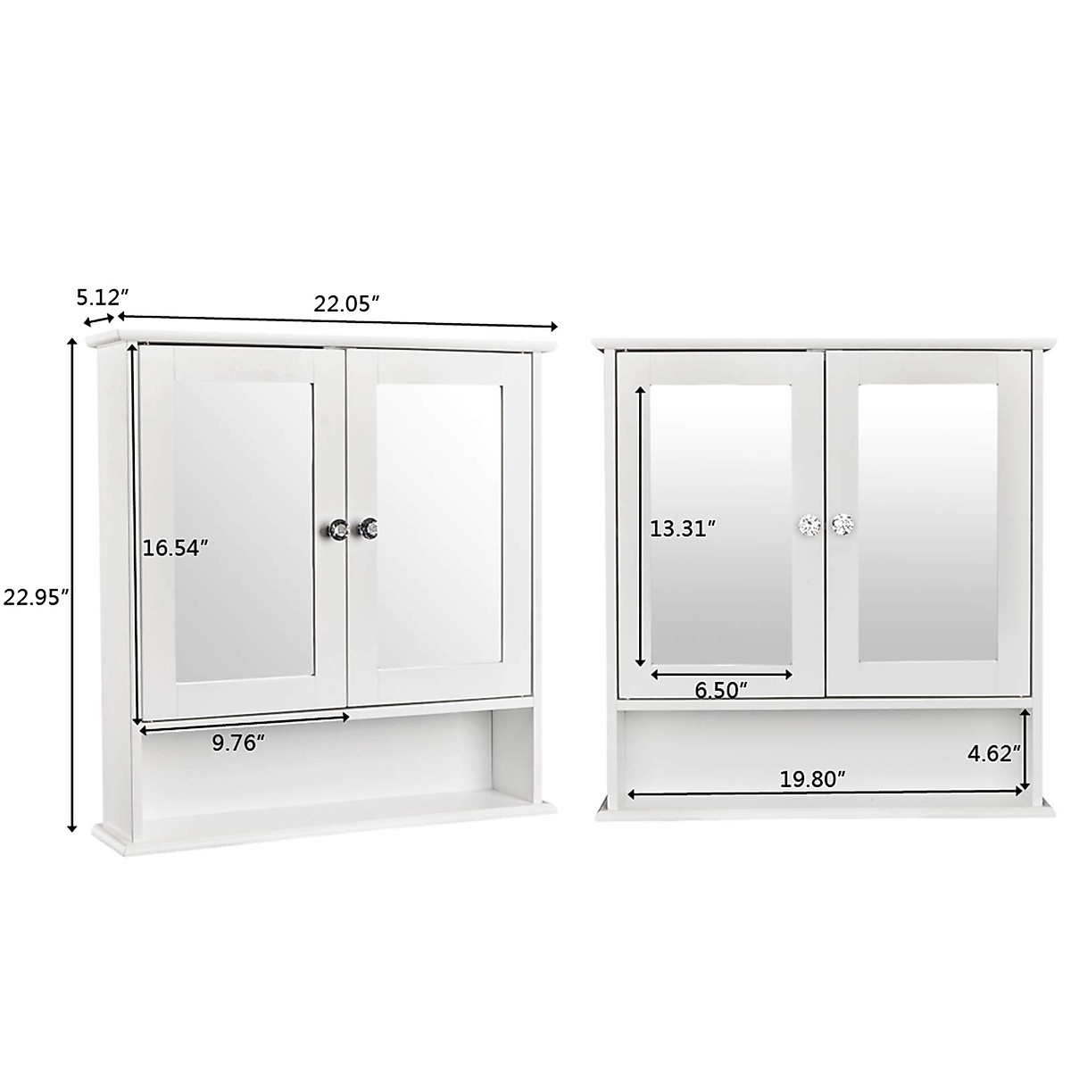 Volowoo Bathroom Mirror Cabinet,Double Door Mirror Indoor Bathroom Wall Mounted Cabinet Shelf White