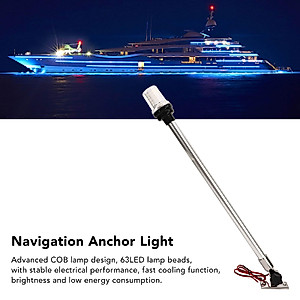 Boat Stern Light, 360 Degrees All Around Fold Down Pole Light, 3NM Visibility LED Navigation Light with 316 Stainless Steel Base for Marine, Fishing Boat, Yacht, Pontoon (22 inch)