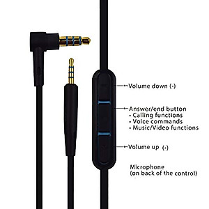 QC25 Replacement Cable Cord Bose QC15 Cord Replacement with MIC and Volume Control Compatible with Bose QuietComfort 25 QC 25/QC35/Bose On-Ear 2/OE2/OE2i/AE2i/Soundlink/SoundTrue (Black+Storage Case)