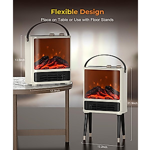 Fireplace Heater, Fireplace Space Heater for Indoor Use, Space Heater with Realistic 3D LED Flame, 2 Modes, Overheating & Tip-Over Protection, 1500W Fireplace Electric Heater for Bedroom White
