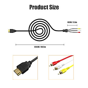 FAWETTY HDMI to RCA Cable, 1080P 5ft/1.5m HDMI Male to 3-RCA Video Audio AV Cable Connector Adapter Transmitter for TV HDTV DVD