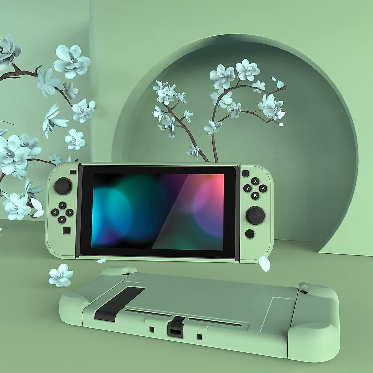 eXtremeRate PlayVital Back Cover for Nintendo Switch Console, NS Joycon Handheld Controller Separable Protector Hard Shell, Customized Dockable Protective Case for Nintendo Switch - Matcha Green