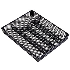 Kitchen Details 5 Compartment Flatware Drawer Organizer | Utensil Holder Tray | EVA Coated Protects Silverware | Black