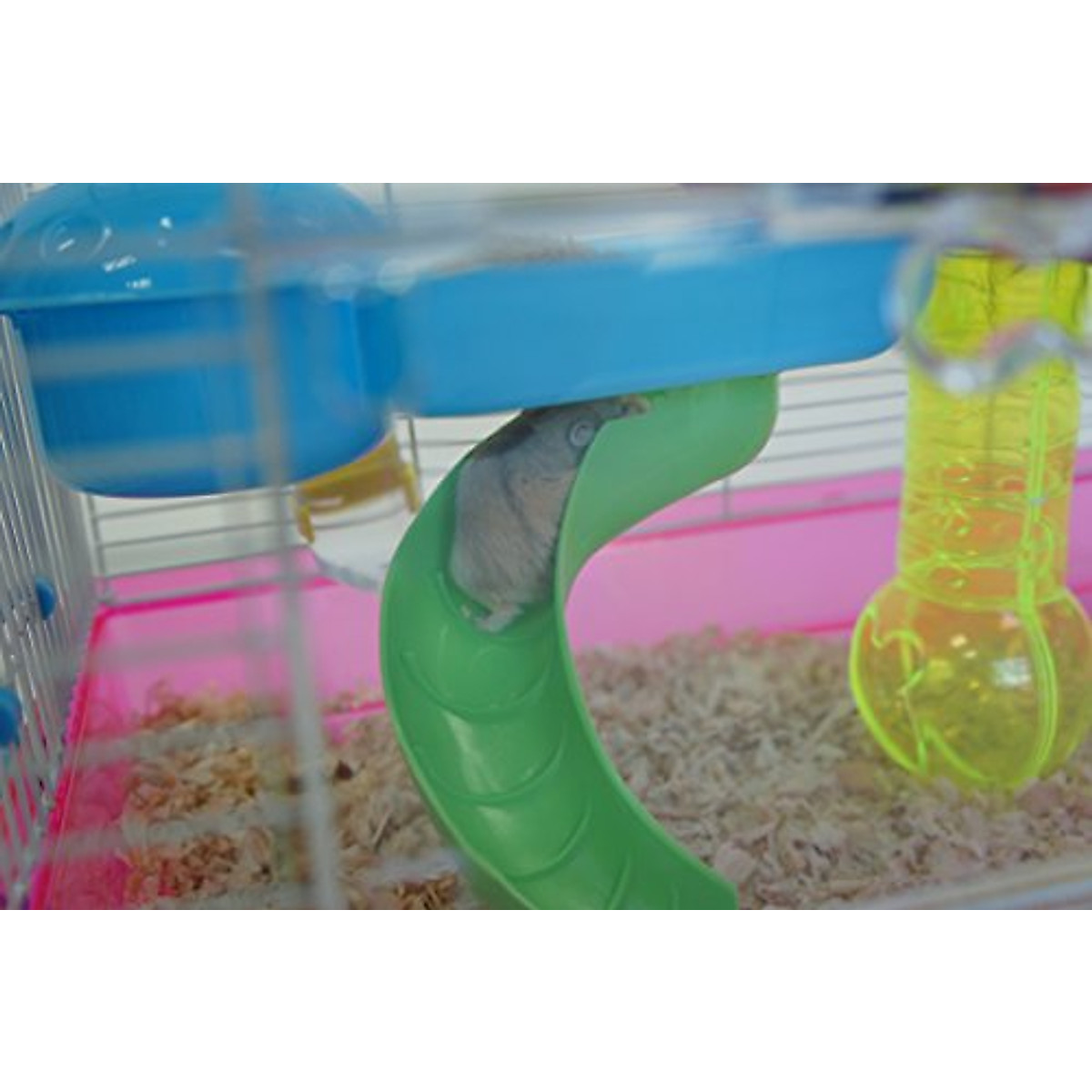 YML Clear Plastic Dwarf Hamster Mice Cage with Color Accessories, Pink