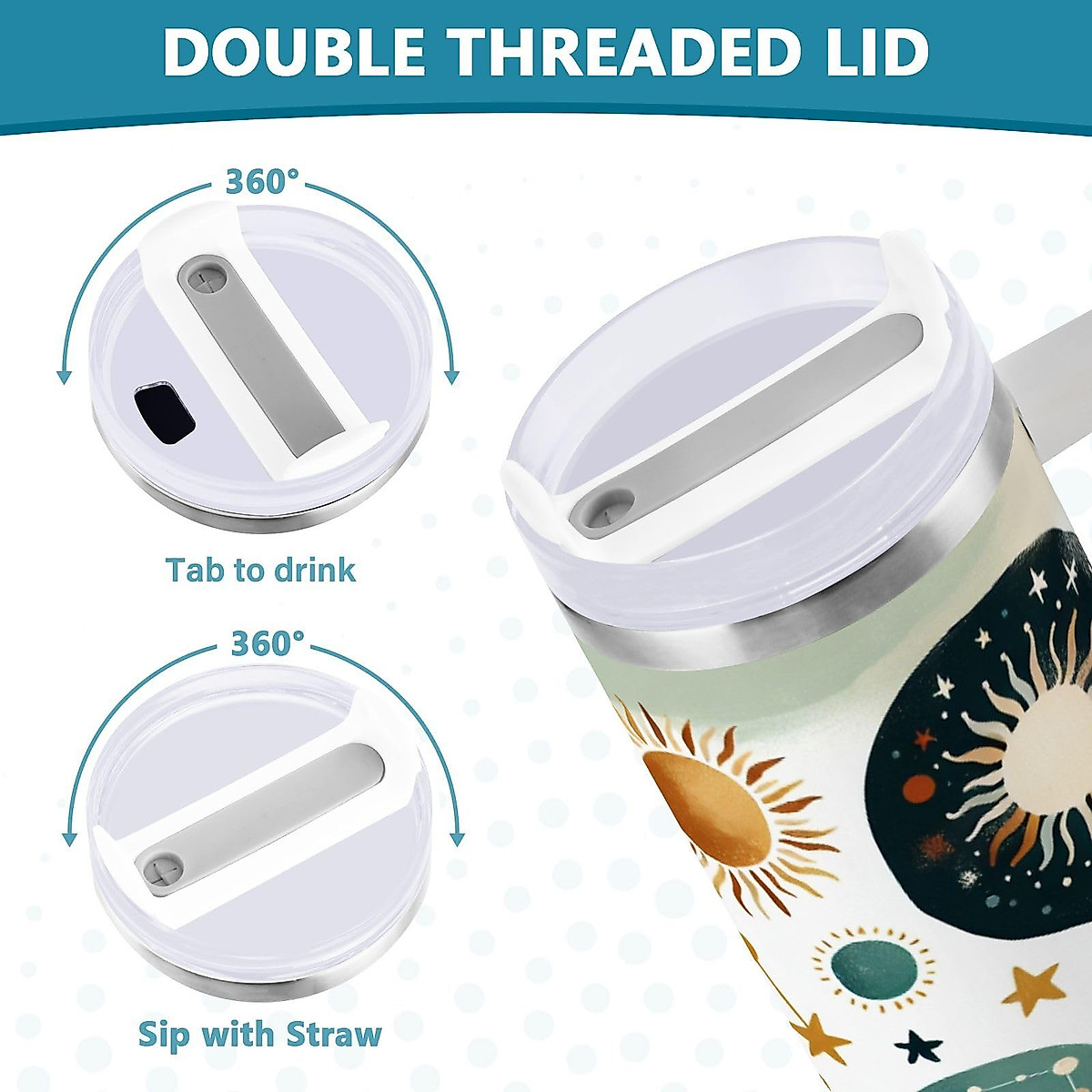 Jihqo Space Rockets Planets 40 oz Stainless Steel Vacuum Insulated Tumbler with Handle and Straw Lid, Leakproof Water Bottle Double Wall Travel Mug Coffee Cup, Cupholder Friendly