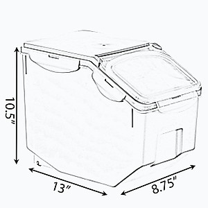 Basicwise White Plastic Storage Food Holder Containers, Set of 2, with a Measuring Cup and Wheels, Medium, Clear, (QI004138M.2)