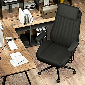 TAKSCO High Back Office Desk Chair, Comfy Ergonomic Suede Fabric Swivel Executive Office Desk Chair with Lumbar Support, Adjustable 90°-135° Recline Home Office Computer Desk Chairs with Arms, Black