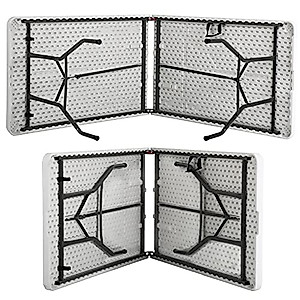 XXkseh 8FT Plastic Folding Table, Heavy Duty Utility Table, Indoor/Outdoor Use, Fold in Half, White