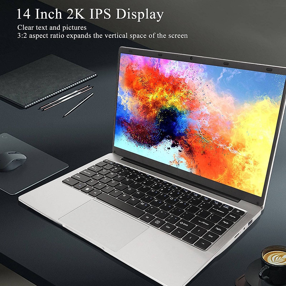 PUSOKEI Ultra Thin Laptop Computer, 14in IPS FHD Display, Celero J4105 Processor, 6GB RAM 128GB SSD, UHD Graphics, Webcam, 2.4G/5G WiFi, Bluetooth, Dual Speaker, Windows 11
