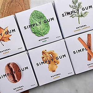 Simply Gum | Variety Pack - Peppermint, Cinnamon, Ginger, Fennel, Maple, Coffee | Synthetic Free + Aspartame Free + non GMO
