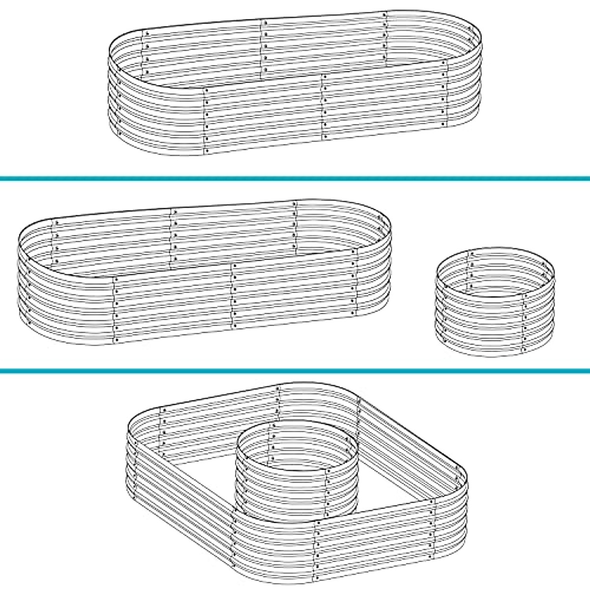 Sunnydaze Oval Raised Garden Bed - Galvalume Steel Vegetable or Flower Bed Kit - Stackable Backyard Planter Box with Rubber Edge Trim - 62.5" - Brown