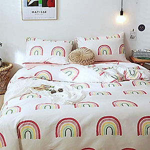 Children Cartoon Rainbow Duvet Cover Set Cotton 100 3 Piece Twin Toddler Bedding Sets for Girls Kids Baby Crib Quilt Cover, Twin