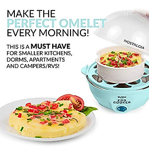 Nostalgia Retro Electric Large Hard-Boiled Egg Cooker, 7 Capacity, Poached, Scrambled, Omelets, Whites, Sandwiches, for Keto & Low-Carb Diets, Aqua