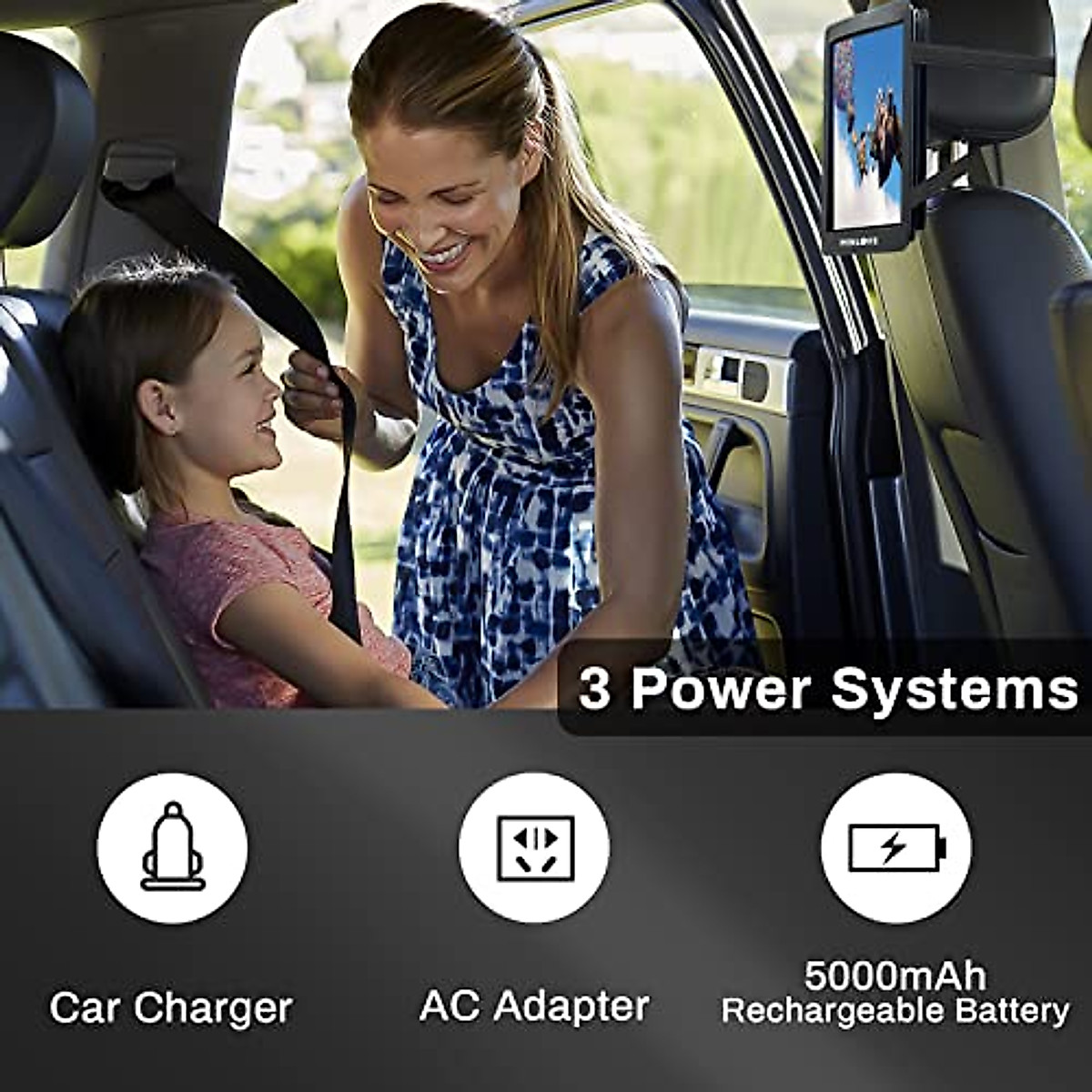 MINLOVE 17.9" Portable DVD Players, DVD Player for Car with 15.6" Large HD Screen/6 Hrs Rechargeable Battery/Car Charger, Region Free, Support AV in&Out/CD/DVD/SD Card/USB, Black