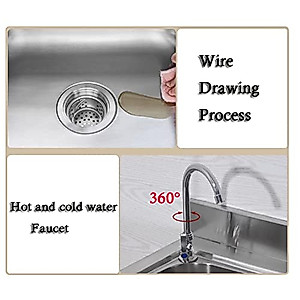 Freestanding Stainless Steel Commercial Sink,Outdoor Prep & Utility Wash Basin with Hot and Cold Water Faucet