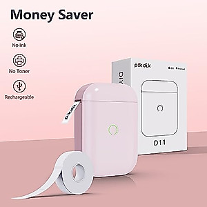 PikDik Mini Bluetooth Label Makers - D11 Pink Label Maker Machine with Tape Portable Label Printer Labeler for Labeling Jars Bins Home Organizing Office