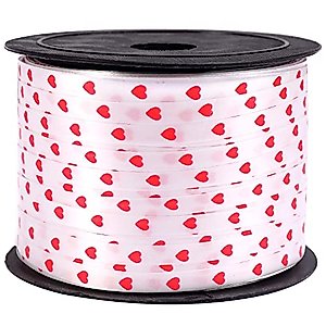 Love Red Ribbon for Valentines Day - 100 Yards, Red Heart Ribbon for Crafts, Red And White Ribbon With Hearts | Valentine Ribbons for Crafts | Romantic Decorations Special Night | Heart Curling Ribbon
