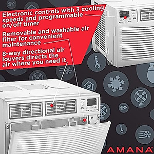 Amana 22,000 BTU 230V Digital Window-Mounted Air Conditioner and Dehumidifier with Remote Control for Large Rooms up to 1,400 Sq.Ft, AC Window Unit for Home, Living Room, Bedroom with Fan Only Mode