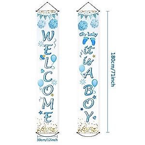 Baby Shower Decorations Welcome It is a Boy Banner Backdrop Background Door Hanging Porch Sign for Baby Shower Party Supplies, 71 x 12 Inch