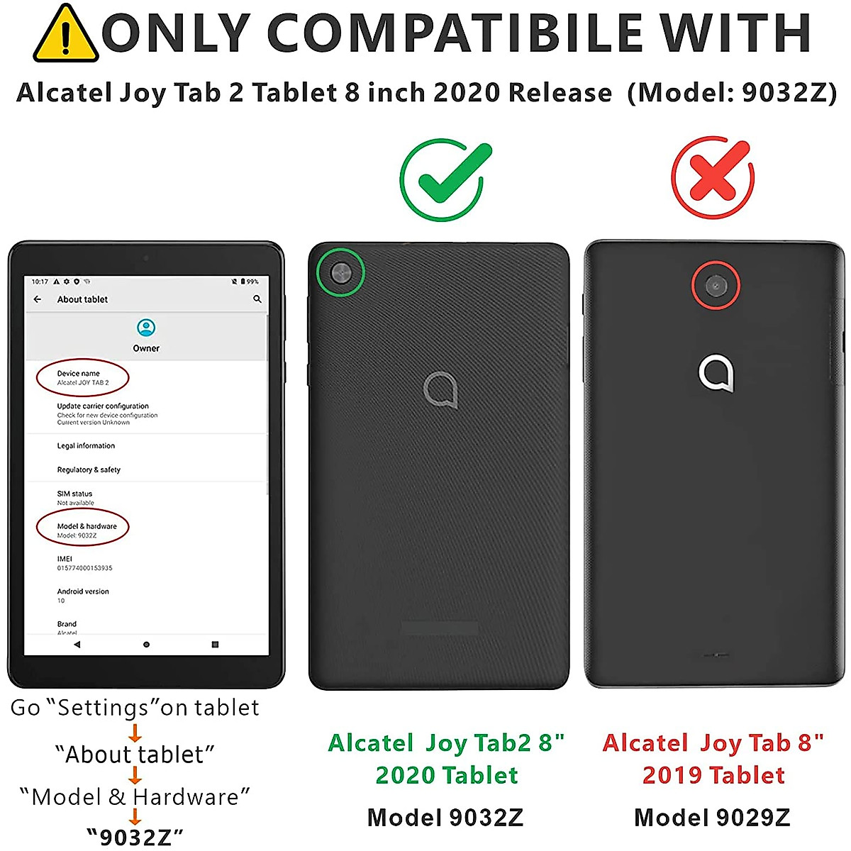JSUSOU Case for Alcatel Joy Tab 2 with Tempered Glass Screen Protector | Heavy Duty Shockproof Kids Protectiv Case with Built-in Kickstand for Alcatel Joy Tab 2 8" Tablet (Model: 9032Z)| Black