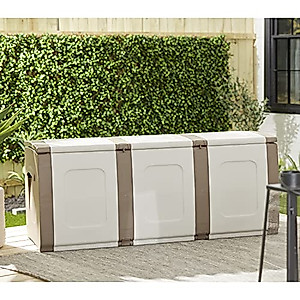 Homeplast Bold Indoor Outdoor Plastic Storage Trunk Resin Deck Box for Storing Pillows, Patio Cushions, and Firewood, 79 Gallon Capacity, Beige/White