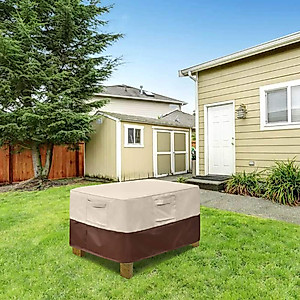 Vailge Rectangle Patio Ottoman Cover, Waterproof Outdoor Ottoman Cover with Padded Handles, Patio Side Table Cover, Heavy Duty Patio Furniture Covers (Small,Beige & Brown)