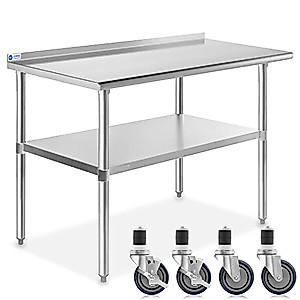 GRIDMANN Stainless Steel Table 48 in. x 24 in., NSF Commercial Kitchen Prep & Work Table w/ Backsplash and Wheels