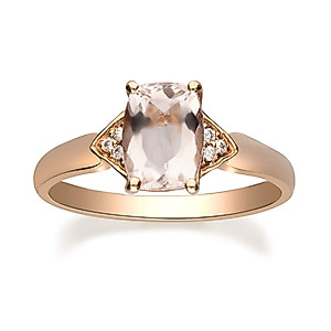 Gin & Grace 10K Rose Gold Genuine Morganite & Natural Diamond Engagment Promise Propose Promise Ring for Women