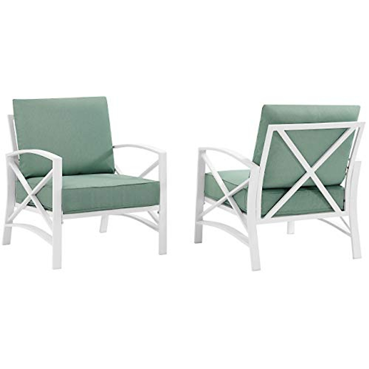 Crosley Furniture Kaplan 2-Piece Outdoor Chair Set, Patio Chairs for Conversation, Porch, Deck, Balcony, White with Mist Cushions