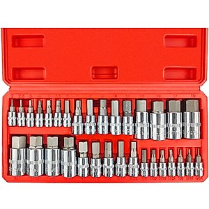 WETT 32pcs Master Hex Bit Socket Set, Allen Socket Set, 1/4'', 3/8', 1/2'' Hex Drive Sockets, SAE and Metric, 5/64 Inch to 3/4 Inch and 2mm to 19mm, S2 Steel & Cr-V Steel