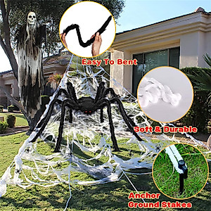 276" Spider Webs Halloween Decorations Outdoor, 79" Giant Spider 50" Large Scary Fake Spider Outdoor Yard Lawn Home Clearance Party Haunted House Decor